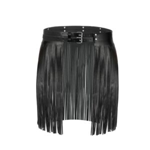 jasgood wide tassel waist belt for women fringe black pu leather gypsy style belt for ladies punk outfit (fit size 30.7”-39.3”, tassel length 40cm)