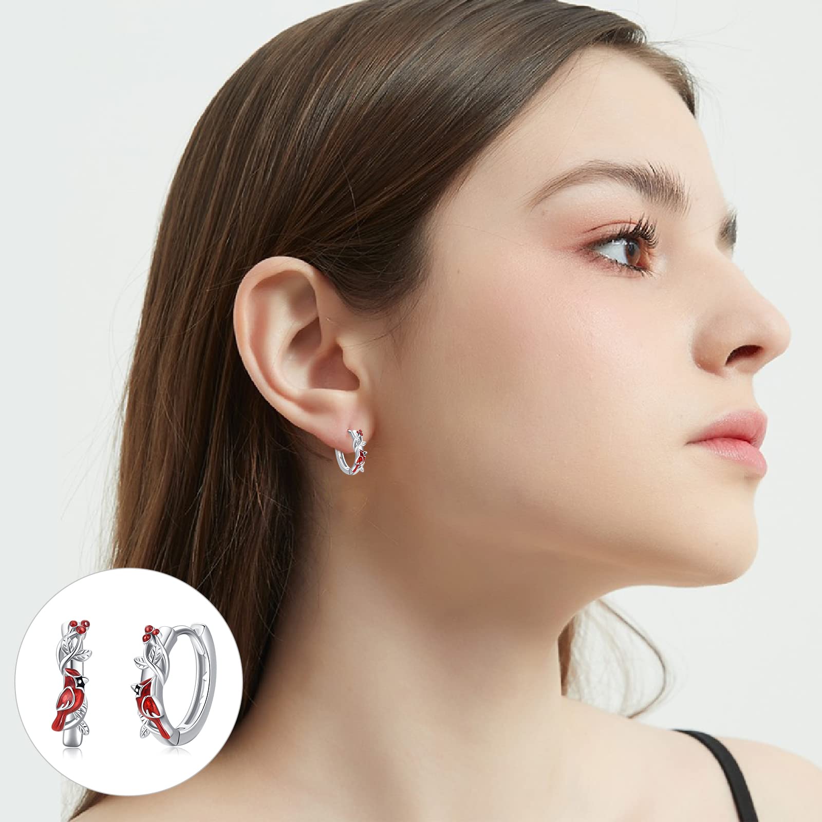 Cardinal Earrings 925 Sterling Silver Red Cardinal Hoop Earrings Cardinal Jewelry Gifts for Women