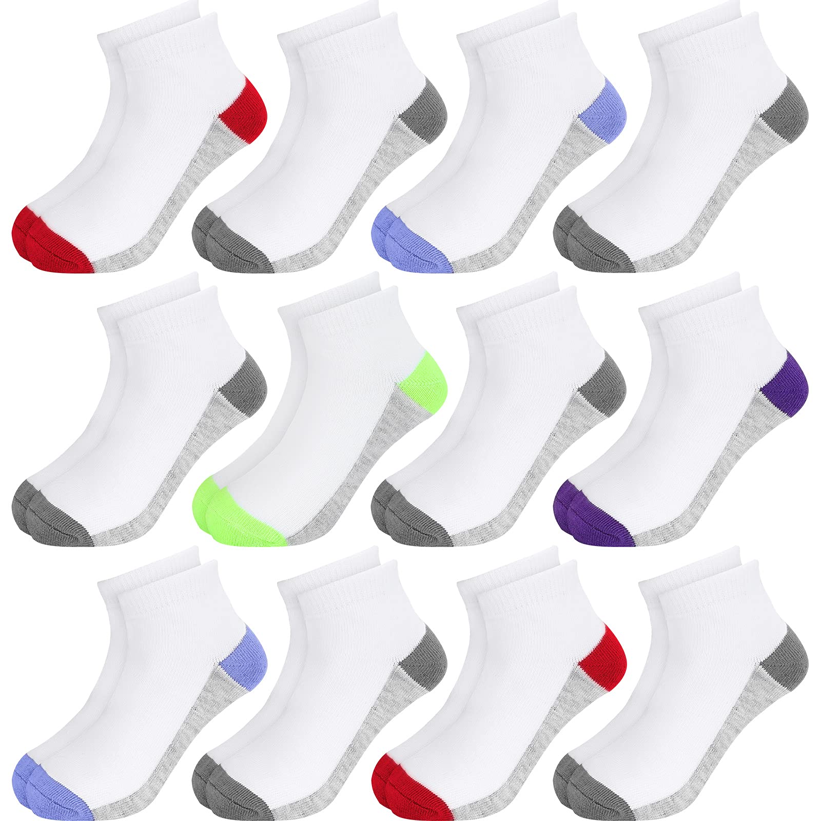 BOOPH 12 Pairs Kids Ankle Socks Boy Girls Half Cushion Socks 9-12 Years Multi1