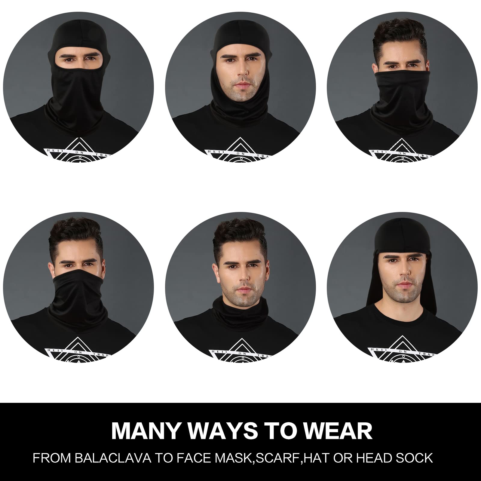 SUNLAND Black Balaclava Motorcycle Cycling Bike Bandana Hiking Skateboard Head Sock 6 Pack