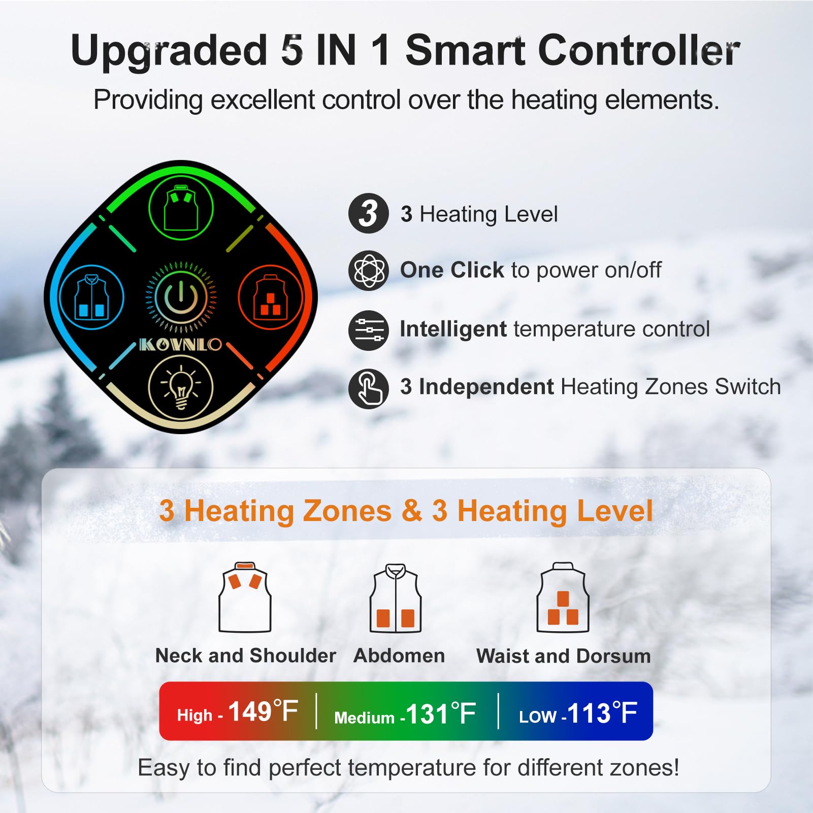 KOVNLO Womens Heated Vest, 4 in 1 Smart Controller, Lights-out Design, Lightweight Heating Vest (Battery Pack Not Included)