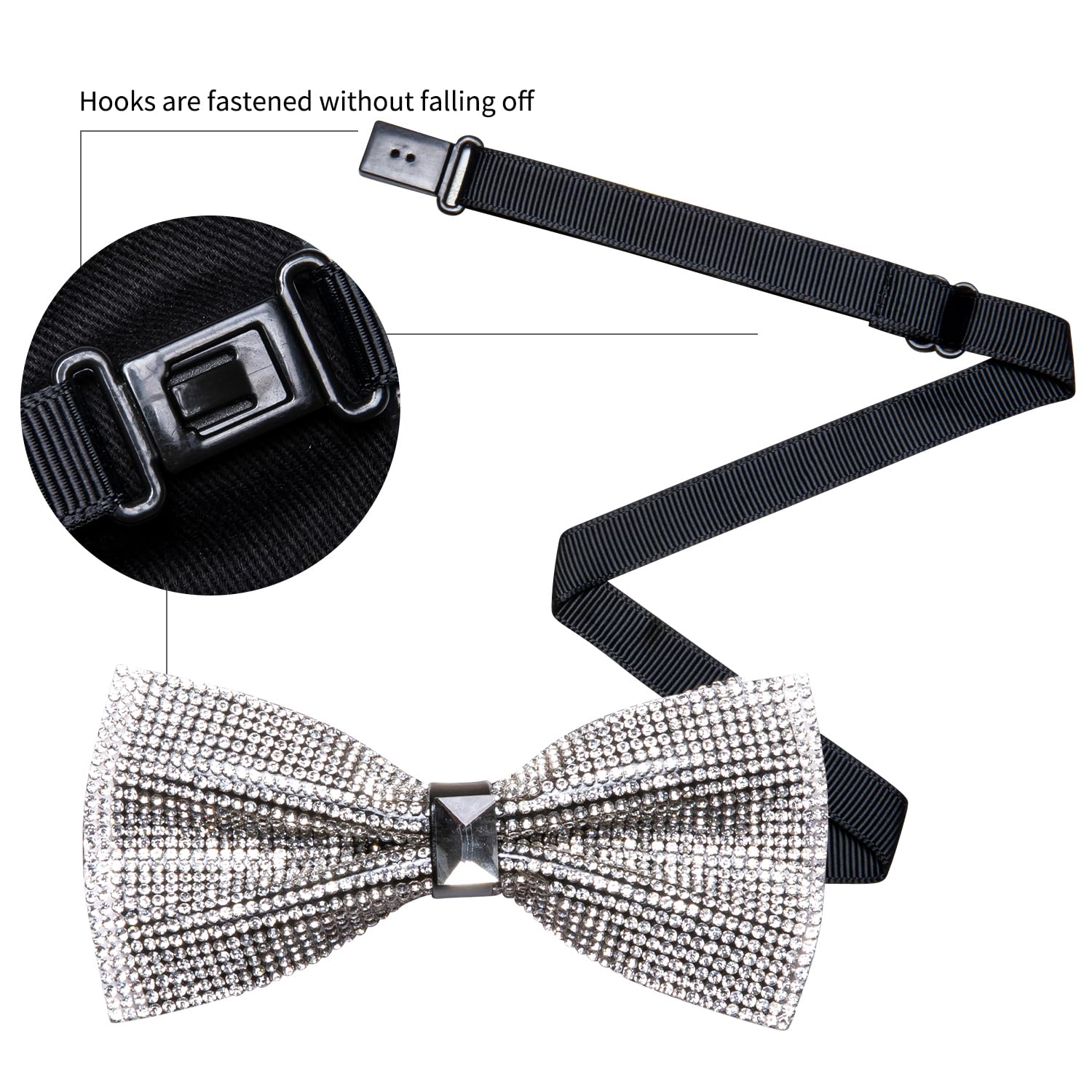 YOHOWA Bowties for Men Rhinestone Sequin Diamond Pre Tied with Adjustable Length for Party Wedding Banquet Gift