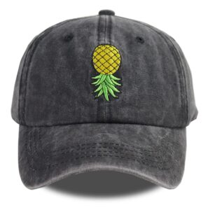 upside down pineapple gifts for women men, funny pineapple hat for birthday, dad, mom, husband, wife, grandpa, grandma, adjustable washed retro vintage distressed cotton fruit summer baseball cap