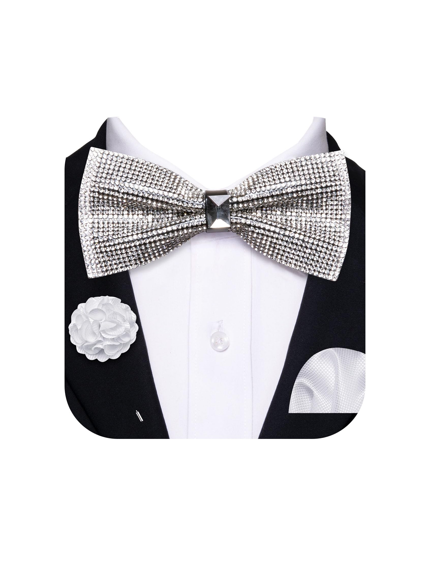 YOHOWA Bowties for Men Rhinestone Sequin Diamond Pre Tied with Adjustable Length for Party Wedding Banquet Gift