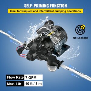 VEVOR Washdown Pump, 12V DC, 7 GPM 60 PSI, Max. 10 FT Lift Self Priming Water Pump, w/EPDM Valve, Universal Salt Water Strainer & Female/Male Thread, for RV, Marine Deck, Yacht