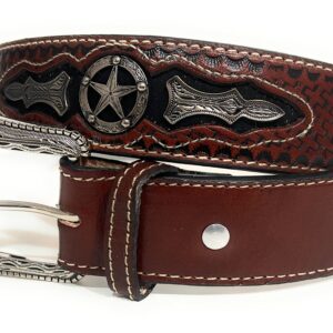 1 3/4" Wide Genuine Leather Western Style Leather Belt, Cowboy Rodeo Concho Ranger Style Belt (Brown, 32)