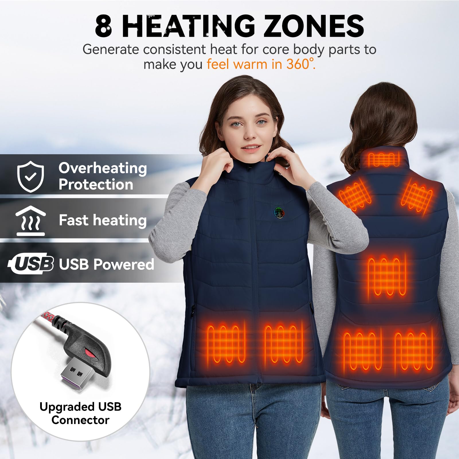 KOVNLO Womens Heated Vest, 4 in 1 Smart Controller, Lights-out Design, Lightweight Heating Vest (Battery Pack Not Included)