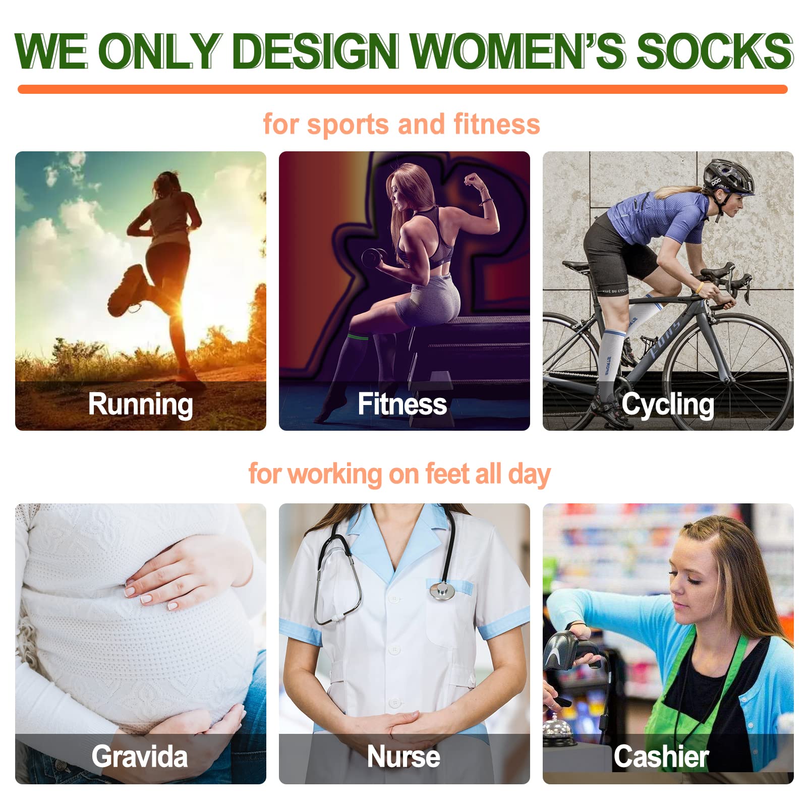 SUMARPO Running Compression Socks for Women,Unique 3D DOTS Cushioned Socks, Medical 20-30 mmHg Knee High Socks,2 Pairs