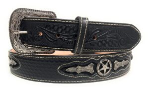 1 3/4" wide genuine leather western style leather belt, cowboy rodeo concho ranger style belt (black, 34)