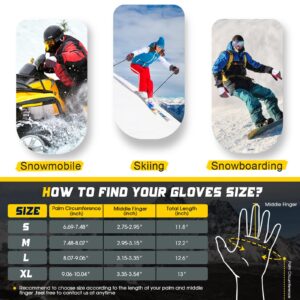 MORXPLOR Ski Snow Gloves for Men Women,3M Thinsulate Insulated Warm Winter Snowboard Gloves,Waterproof Windproof Winter Touchscreen Snowmobile Gloves for Cold Weather