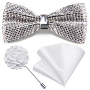 YOHOWA Bowties for Men Rhinestone Sequin Diamond Pre Tied with Adjustable Length for Party Wedding Banquet Gift