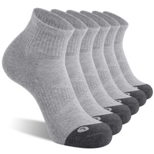 fitrell 6 pack athletic ankle socks for women and men cushioned sports running socks, shoe size 7-9, grey