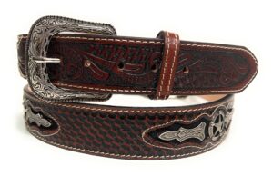 1 3/4" wide genuine leather western style leather belt, cowboy rodeo concho ranger style belt (brown, 32)