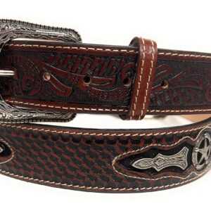 1 3/4" Wide Genuine Leather Western Style Leather Belt, Cowboy Rodeo Concho Ranger Style Belt (Brown, 32)