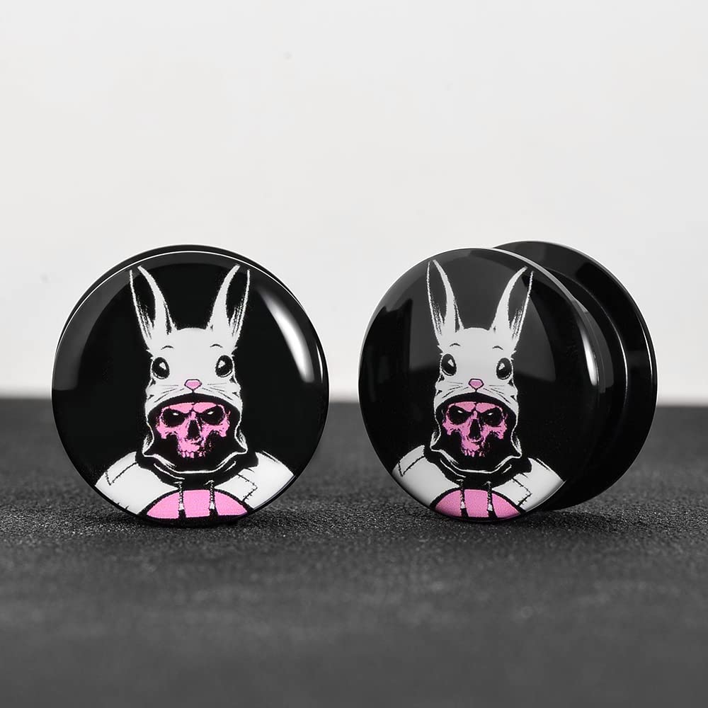 POBAISITER 2 PCS Resin Acrylic Cool Bunny Rabbit Ear Gauges Body Piercing Jewelry Ear Plugs and Tunnels for Women Men