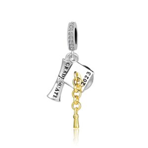 dwjsu 2023 graduation charm gift college university hat cap dangle bead for pandora charms bracelet necklace for women girls (dw-new117)