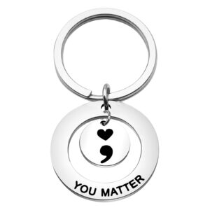 okeych mental health awareness gift you matter keychain semicolon quote jewelry depression gift (you matter keychain)