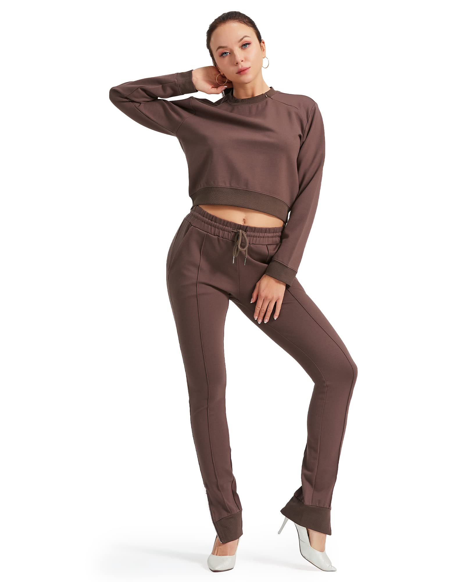 Asoran 2 Piece Tracksuit for Women, Jogging Outfits with Collar Zip, Women’s Long Sleeve Sweatshirts Lounge Pants with Zip