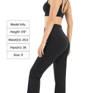 AFITNE Fleece Lined Pants Women Flare Leggings Bootcut Yoga Pants High Waisted Winter Warm Thermal Pants with Pockets-Black-L