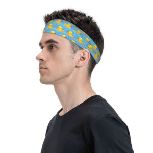 men and women headbands non slip breatheable sports sweatband cute funny yellow duck rubber ducky sky blue sweat band for workout, sports, gym, cycling