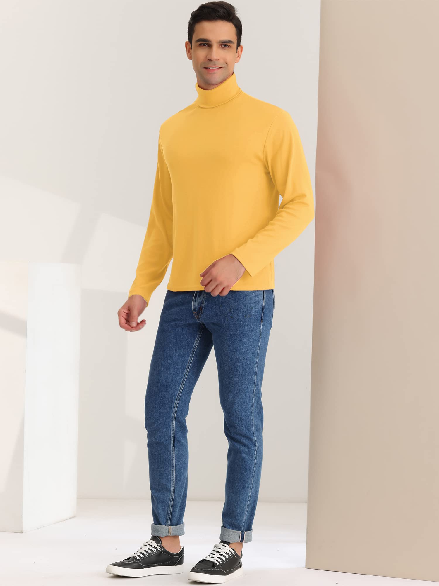 Lars Amadeus Men's Yellow Turtleneck Shirts Slim Fit Lightweight T Shirts Mock Basic Pullovers Medium