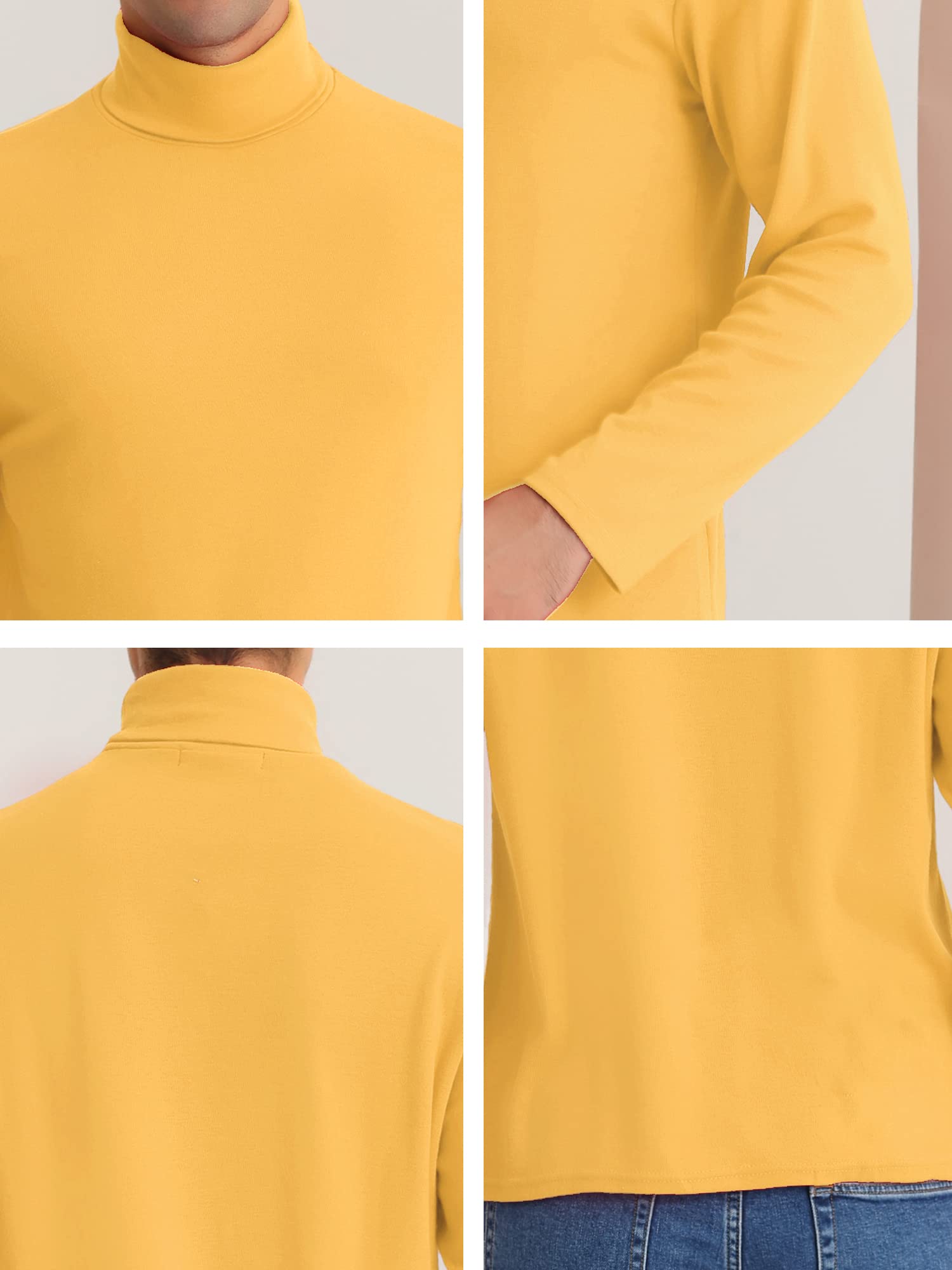 Lars Amadeus Men's Yellow Turtleneck Shirts Slim Fit Lightweight T Shirts Mock Basic Pullovers Medium