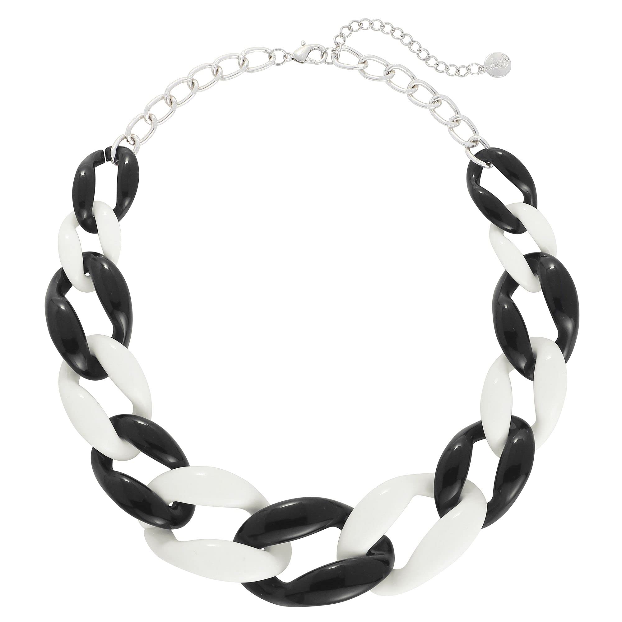 Coiris Statement Chunky Acrylic Chain Link Choker Necklace Fashion Women Collar Necklaces Acrylic Resin Chain Necklace(N0097-Black+White)