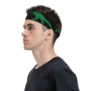 amrandom men and women sweatband green dinosaur sports sweatband breatheable sports headband for running, cross training, yoga, bike