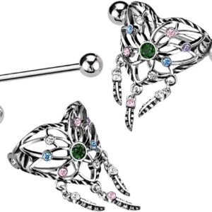 Covet Jewelry Heart Dream Catcher Shield Nipple Ring With Multi Color CZ & Surgical Steel Barbell