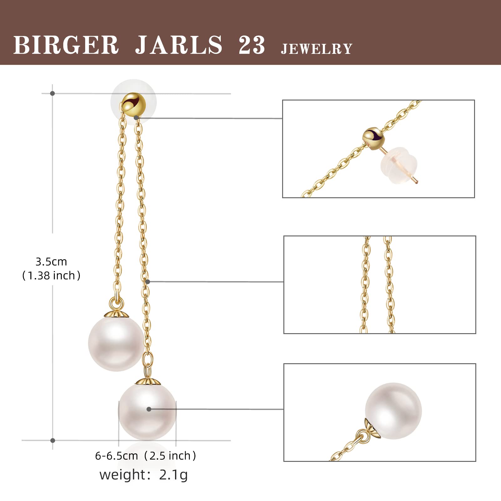 Birger Jarls 23 White Pearl Earrings for Women,AAAA+ Freshwater 6mm-6.5mm Pearl Adjustable Dangle Earrings Elegant Trendy Jewelry Women Girls Earrings for Wedding Prom Party(Yellow Gold)