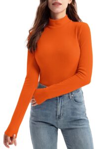 zengjo long sleeve mock neck tops for women (orange,l)