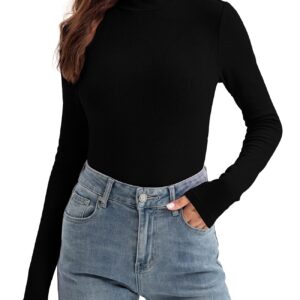 Zengjo Mock Turtleneck Ribbed Shirt Women (Black,XL)