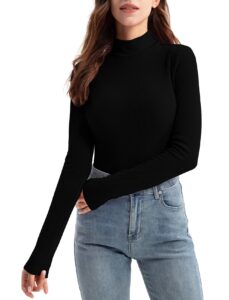 zengjo mock turtleneck ribbed shirt women (black,xl)