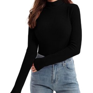 Zengjo Mock Turtleneck Ribbed Shirt Women (Black,XL)