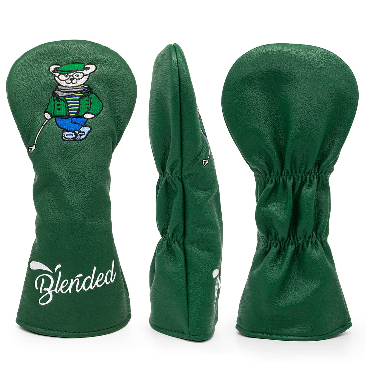 Lovely Bear Golf Driver Cover Fairway Wood Cover, Hybrid Covers Headcovers Set, Green Leather Golf Club Covers for Driver and Woods for Men/Women Golfer