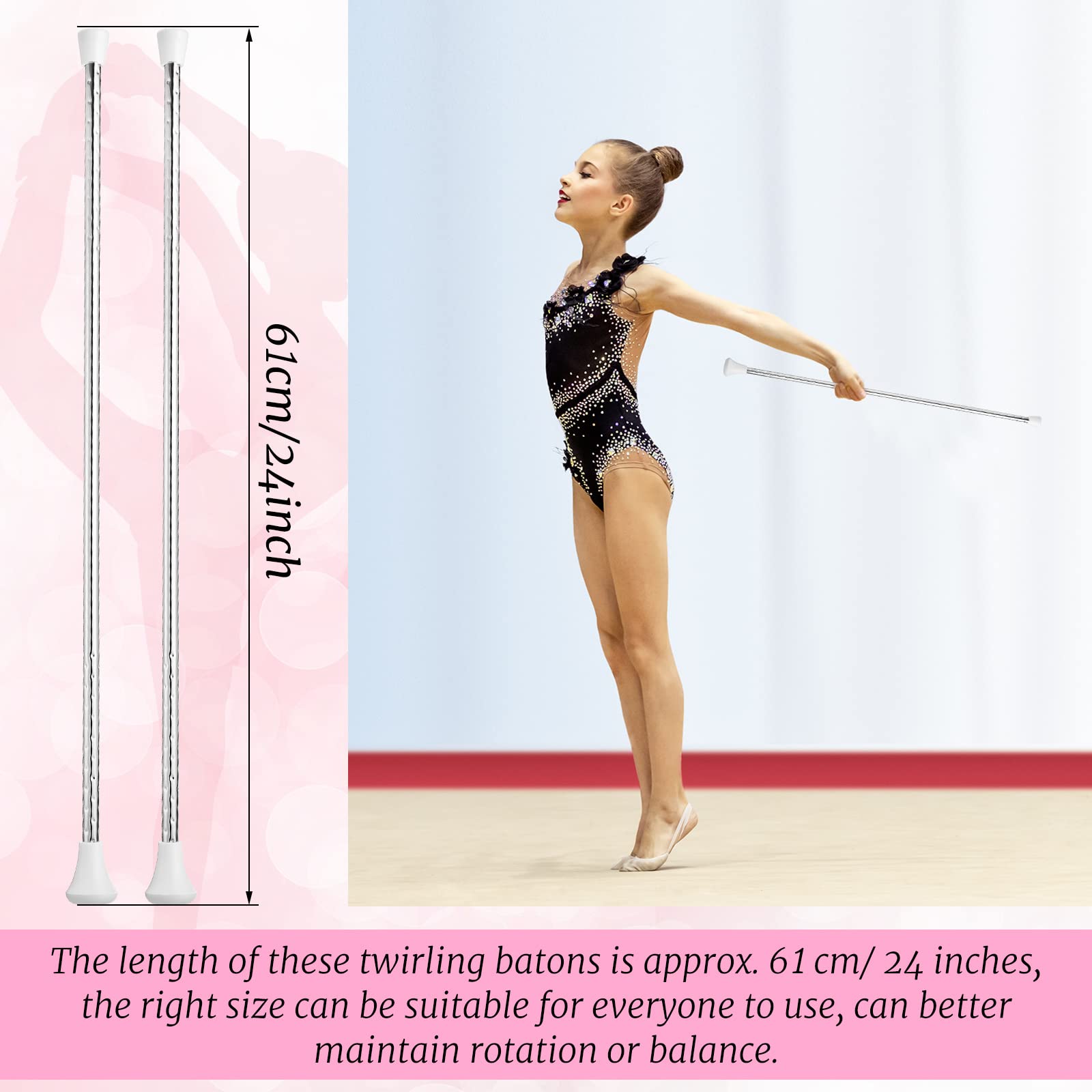 HyDren Twirling Baton Unisex Kids' Gymnastics Dance Baton Metal Baton Marching Band Baton Parade Baton Stick for Talent Shows, Artistic Dancing, Baton Twirling (24 Inch)