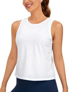 crz yoga pima cotton cropped tank tops for women workout crop tops high neck sleeveless athletic gym shirts white medium