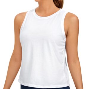 CRZ YOGA Pima Cotton Cropped Tank Tops for Women Workout Crop Tops High Neck Sleeveless Athletic Gym Shirts White Medium