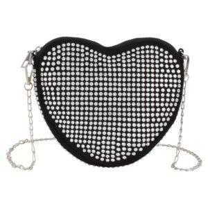 women's small rivets cross body heart shape satchel purse handbag fashion shoulder chain bag, black