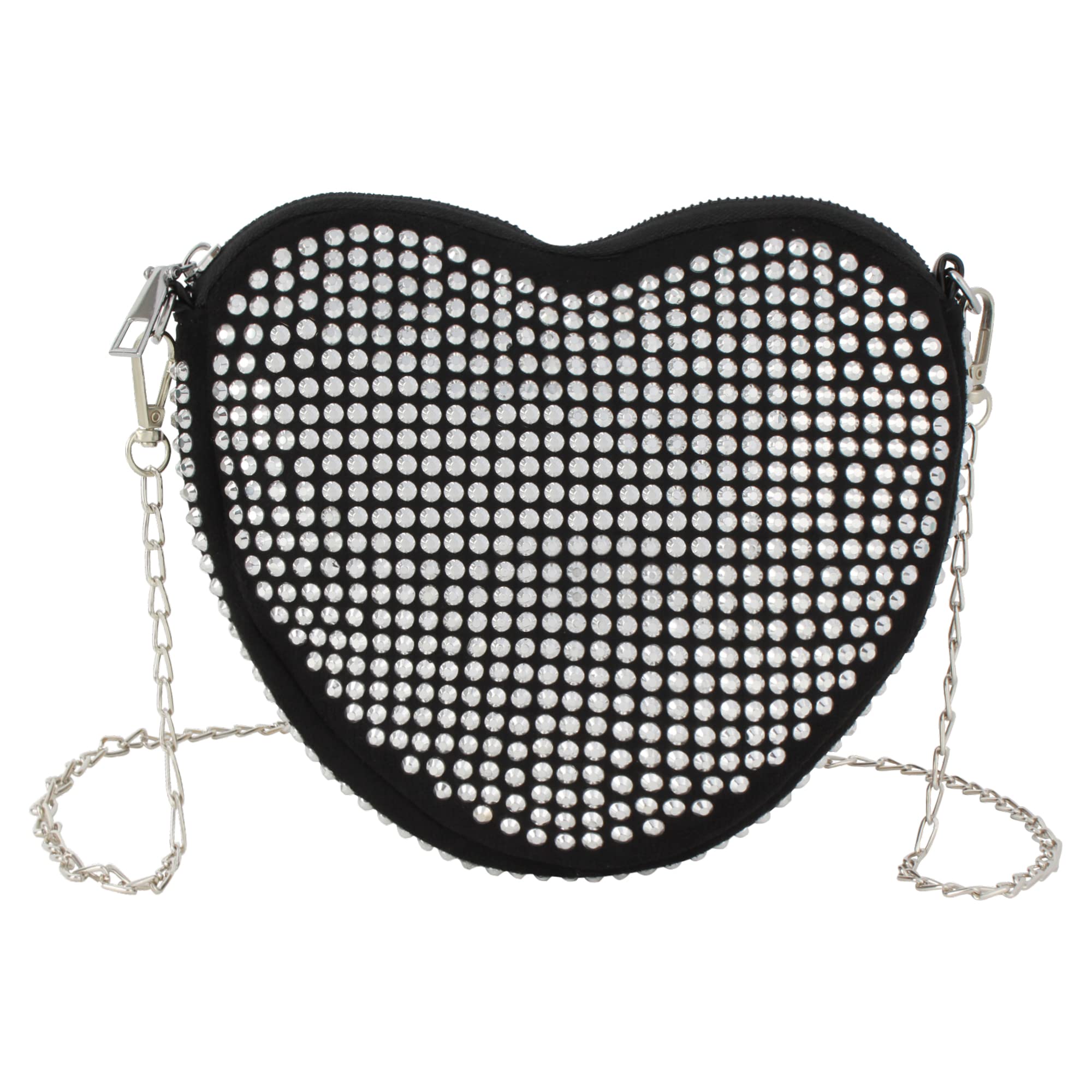 Women's Small Rivets Cross Body Heart Shape Satchel Purse Handbag Fashion Shoulder Chain Bag, Black