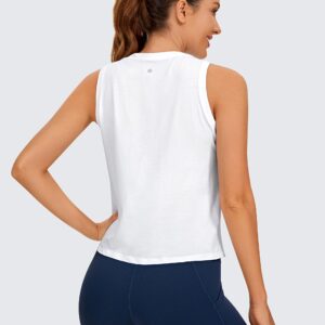 CRZ YOGA Pima Cotton Cropped Tank Tops for Women Workout Crop Tops High Neck Sleeveless Athletic Gym Shirts White Medium