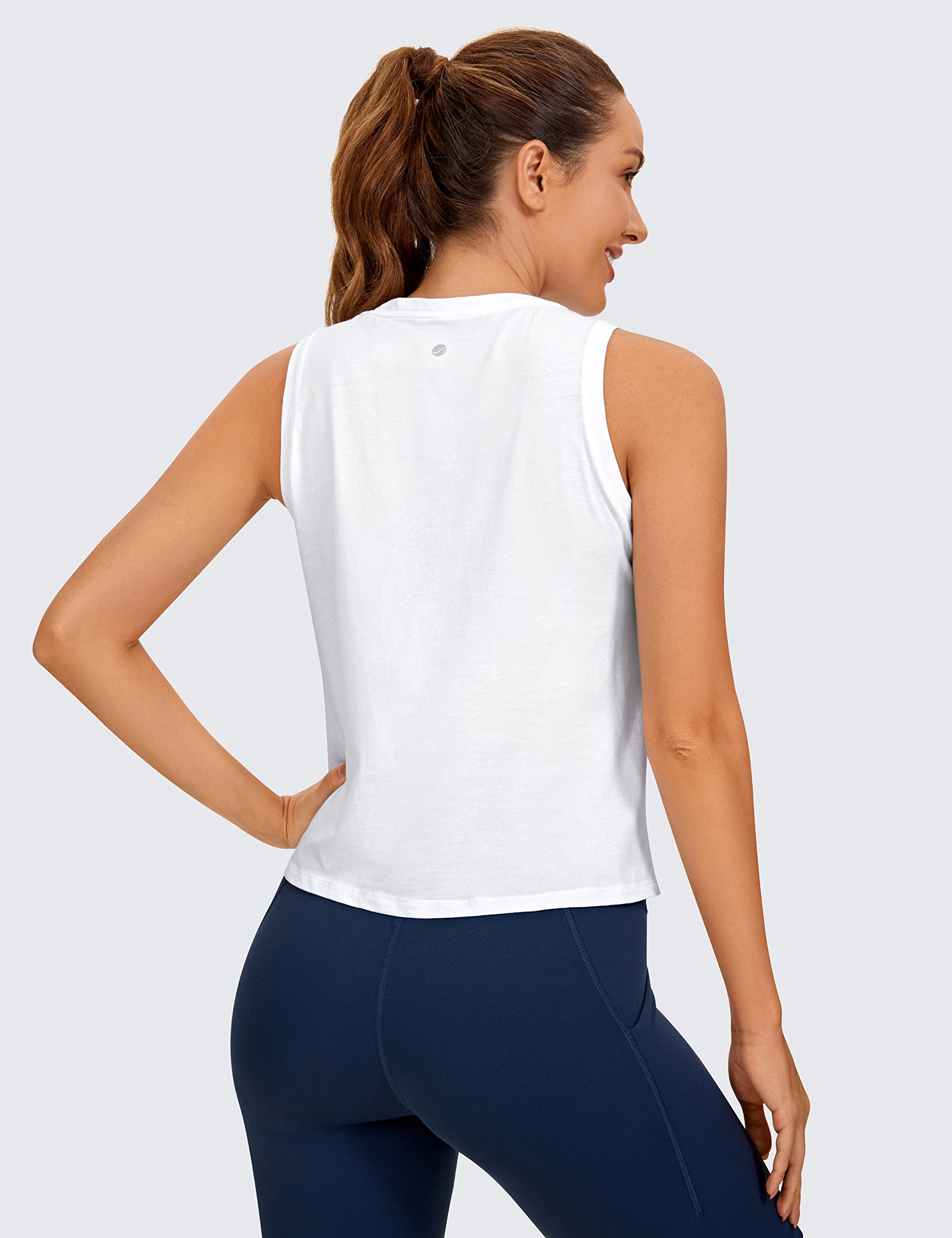 CRZ YOGA Pima Cotton Cropped Tank Tops for Women Workout Crop Tops High Neck Sleeveless Athletic Gym Shirts White Medium