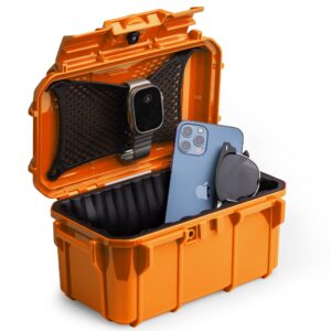 evergreen 58 waterproof dry box protective case - travel safe/mil spec/usa made - for cameras, lenses, phones, pistols, first aid, boating, water sports, tacklebox, ammo can, deck boxes (orange)