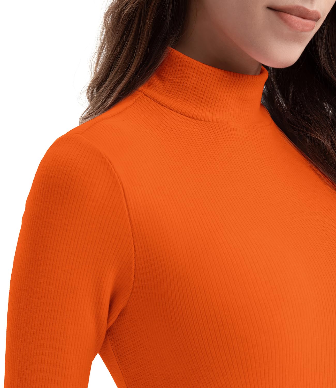 Zengjo Long Sleeve Mock Neck Tops for Women (Orange,L)