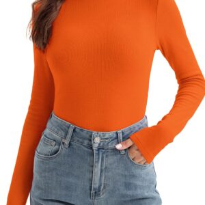 Zengjo Long Sleeve Mock Neck Tops for Women (Orange,L)