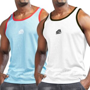 aimpact men athletic workout tank tops mesh quick dry fitness running gym muscle sleeveless shirts whiteblue l