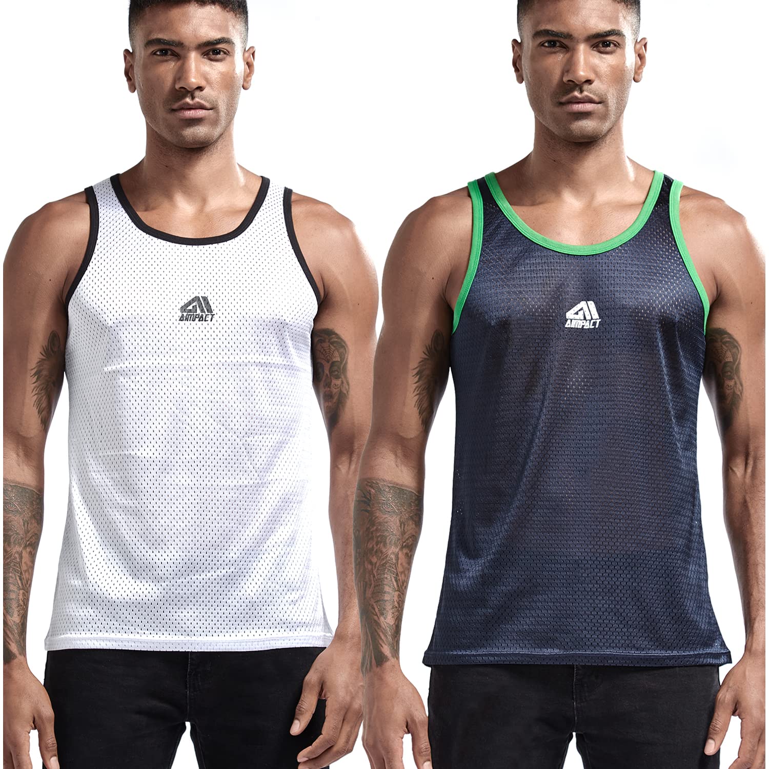 AIMPACT Men Athletic Workout Tank Tops Mesh Quick Dry Fitness Running Gym Muscle Sleeveless Shirts WhiteDarkBlue M