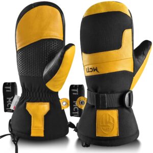 mcti ski mittens leather mitten winter cold weather waterproof snow mitt for men（yellow, large）