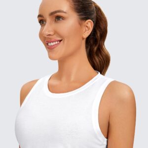 CRZ YOGA Pima Cotton Cropped Tank Tops for Women Workout Crop Tops High Neck Sleeveless Athletic Gym Shirts White Medium