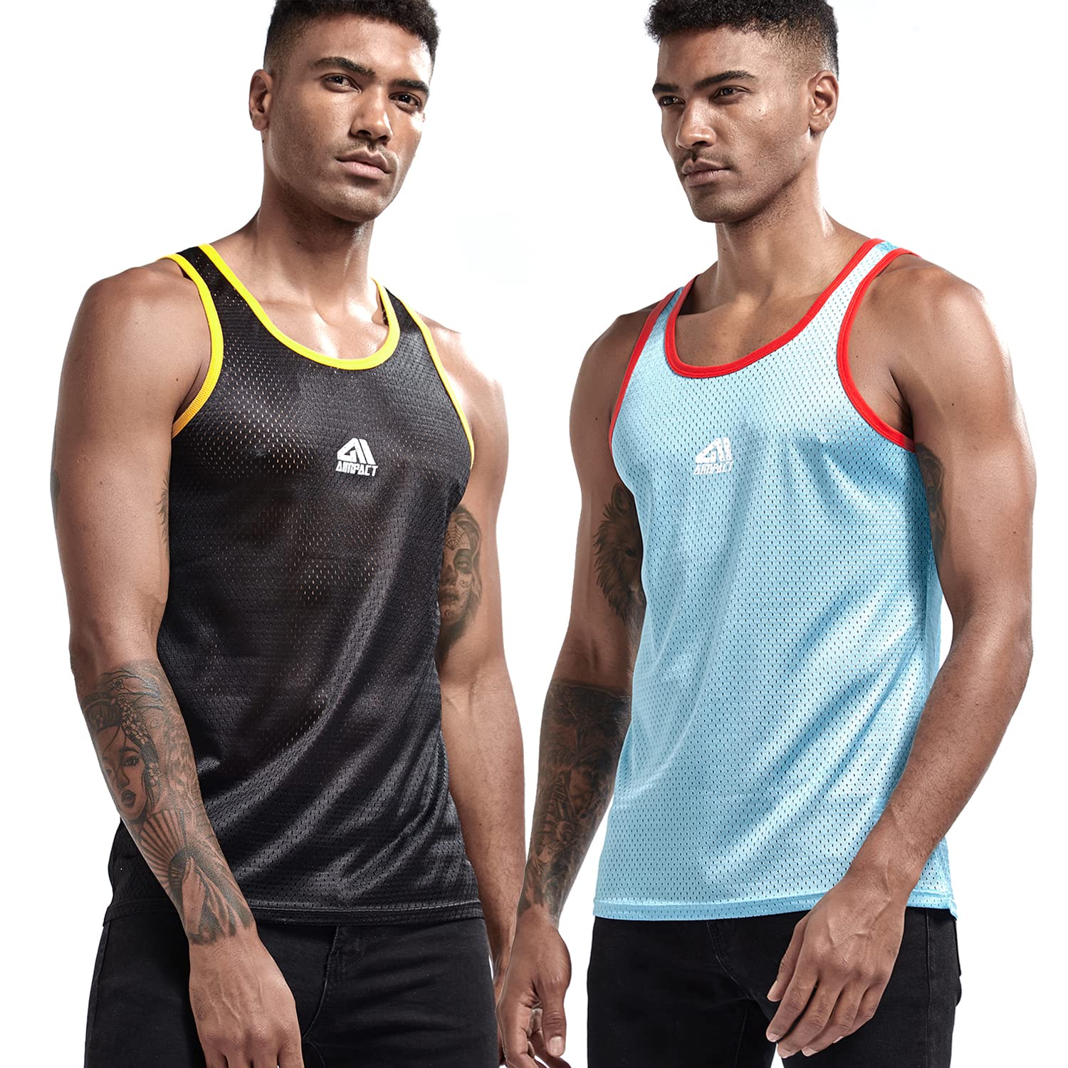 AIMPACT Men Athletic Workout Tank Tops Mesh Quick Dry Fitness Running Gym Muscle Sleeveless Shirts BlackBlue L